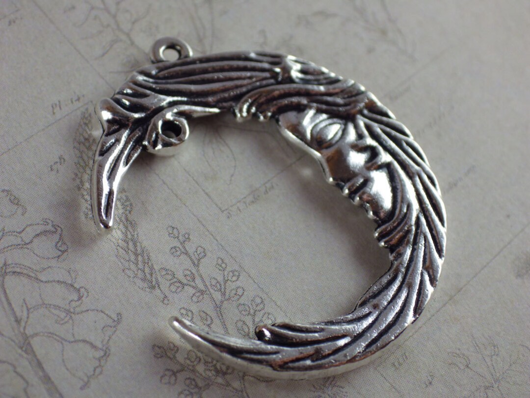 Crescent Moon Goddess Silver Pendant 35x30mm, Celestial Wiccan Pagan ...