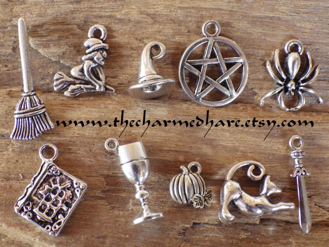 10 X Mixed Witch Charms Pendants, Silver Wiccan Pagan Charms Set ...