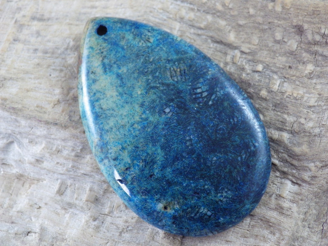 Blue Fossil Coral Jasper Teardrop Pendant, Semi Precious Gemstone ...