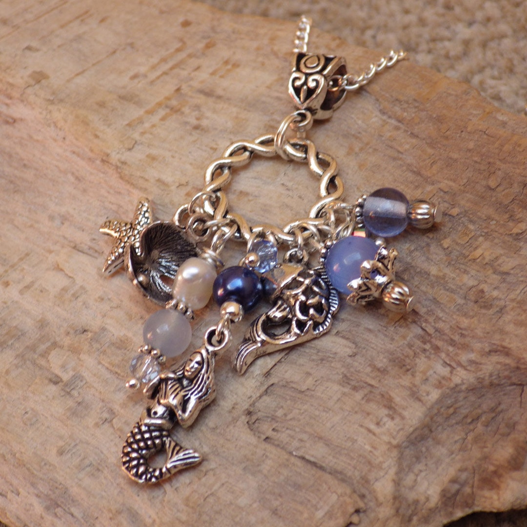 Handmade Mermaid Charm Cluster Pendant Necklace, Sea Siren Goddess ...