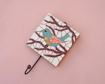 Round Mosaic Wall Hanging With Bird Figure - Etsy