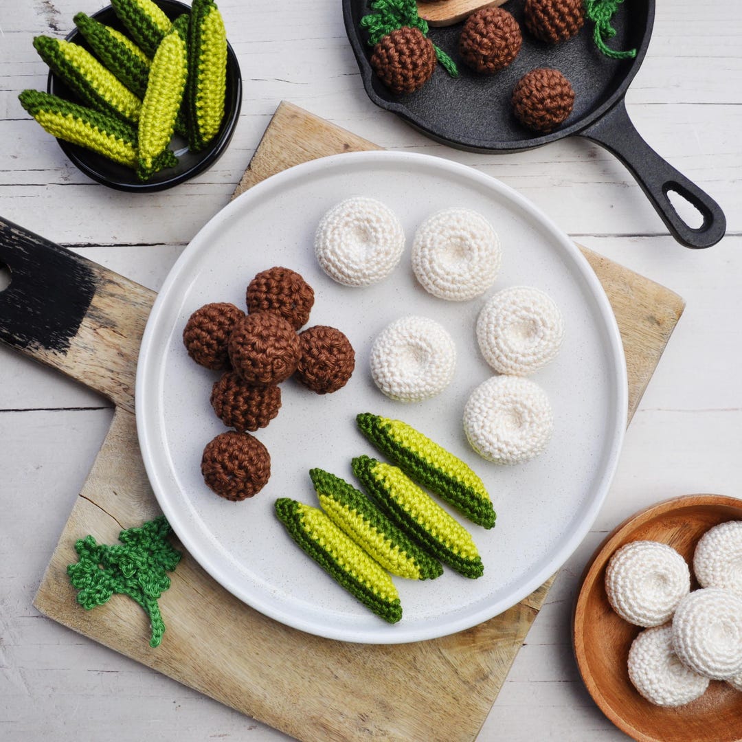 Crochet Food Set – Meatballs, Dumplings & Pickled Cucumbers, Pretend ...
