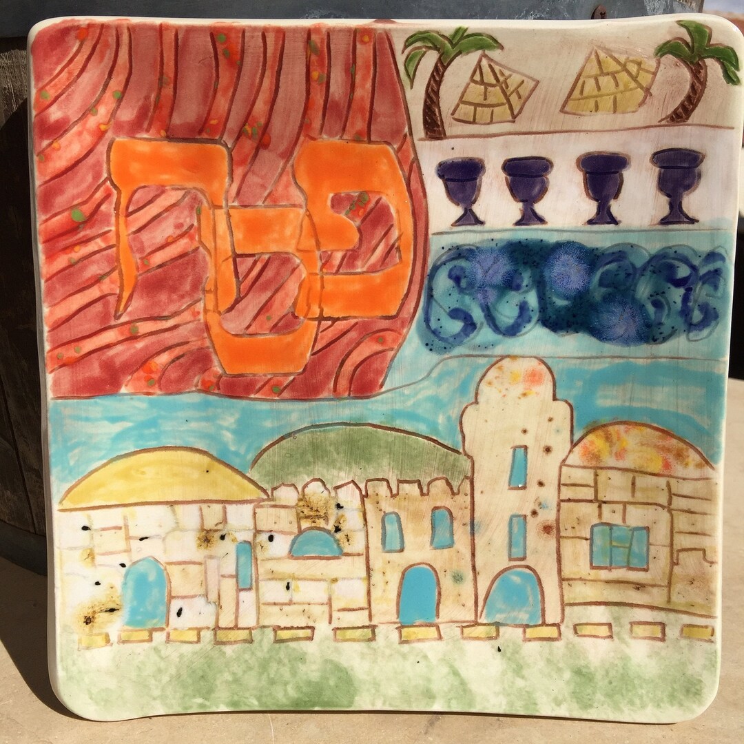 Passover Ceramic Plate for Your Pesach Sedar Table Hand Painted Made in ...