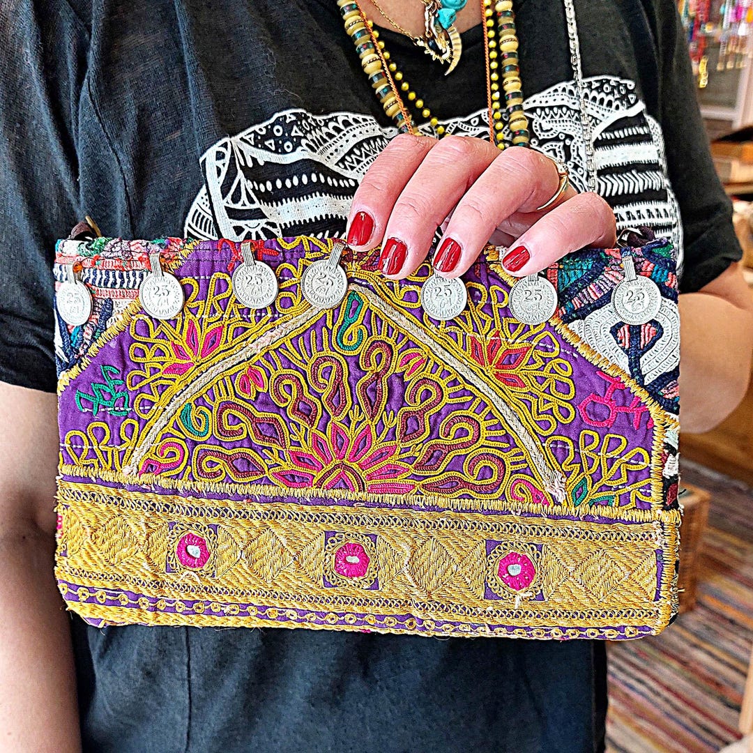 Boho Embroidered Indian Handbag – Colorful Artisan Ethnic Purse, Unique ...