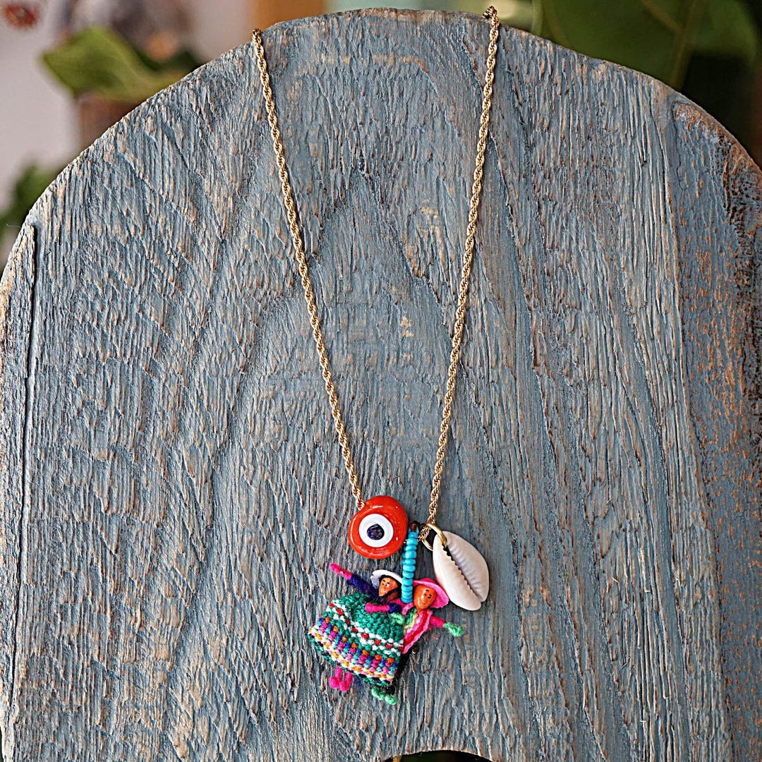 Worry Doll Necklace, Stainless Steel Chain, Bohemian Hippie Jewelry - Etsy