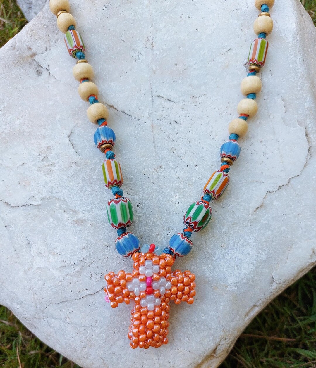 Beaded Cross Talisman Necklace Made in Greece Unique Spiritual Jewelry ...