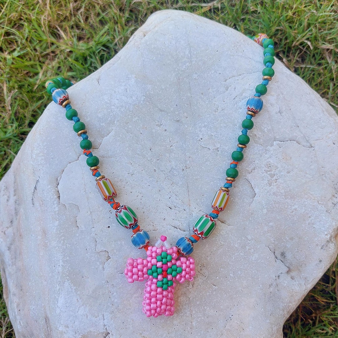 Beaded Cross Talisman Necklace Made in Greece Unique Spiritual Jewelry ...