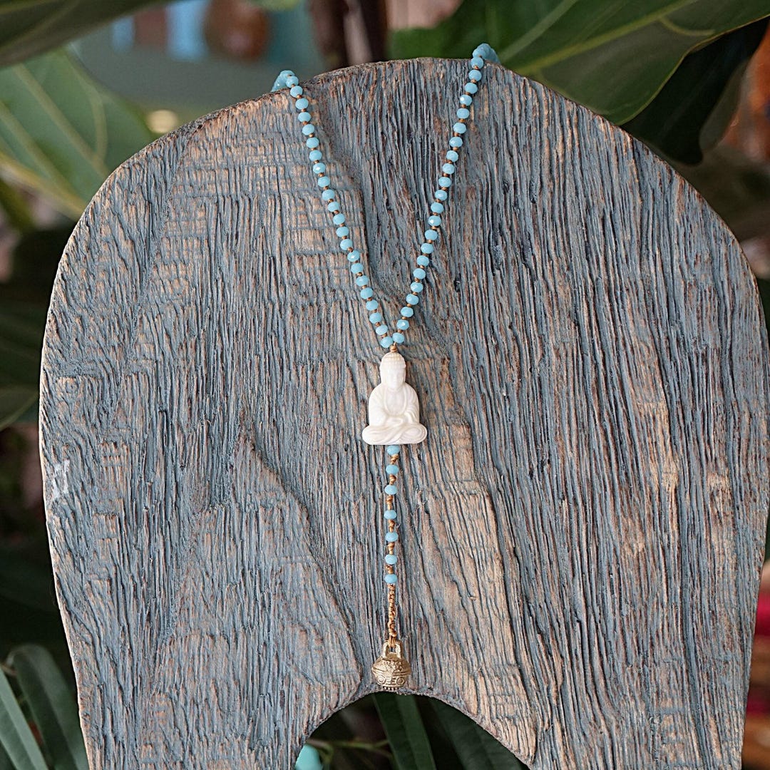Boho Buddha Necklace With Crystal Beads, Bohemian Style Buddhist ...