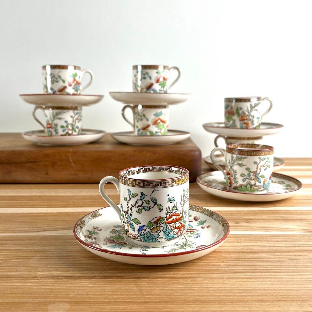 Demitasse Set of 8 | Antique Copeland Spode "india Tree" English China | Espresso Cups W ...