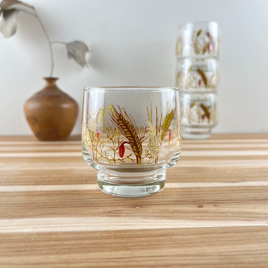 Whiskey Glasses W/ Wheat Design Sets of 4 1970s Small Pedestal Juice or ...