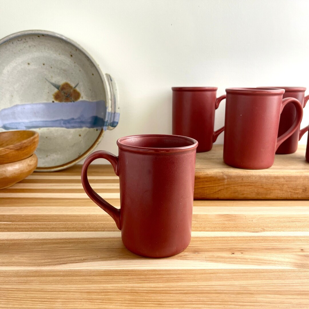 Matte Burgundy Pottery Mugs | 2 Sets of 4 Available | Vintage Deep Red ...