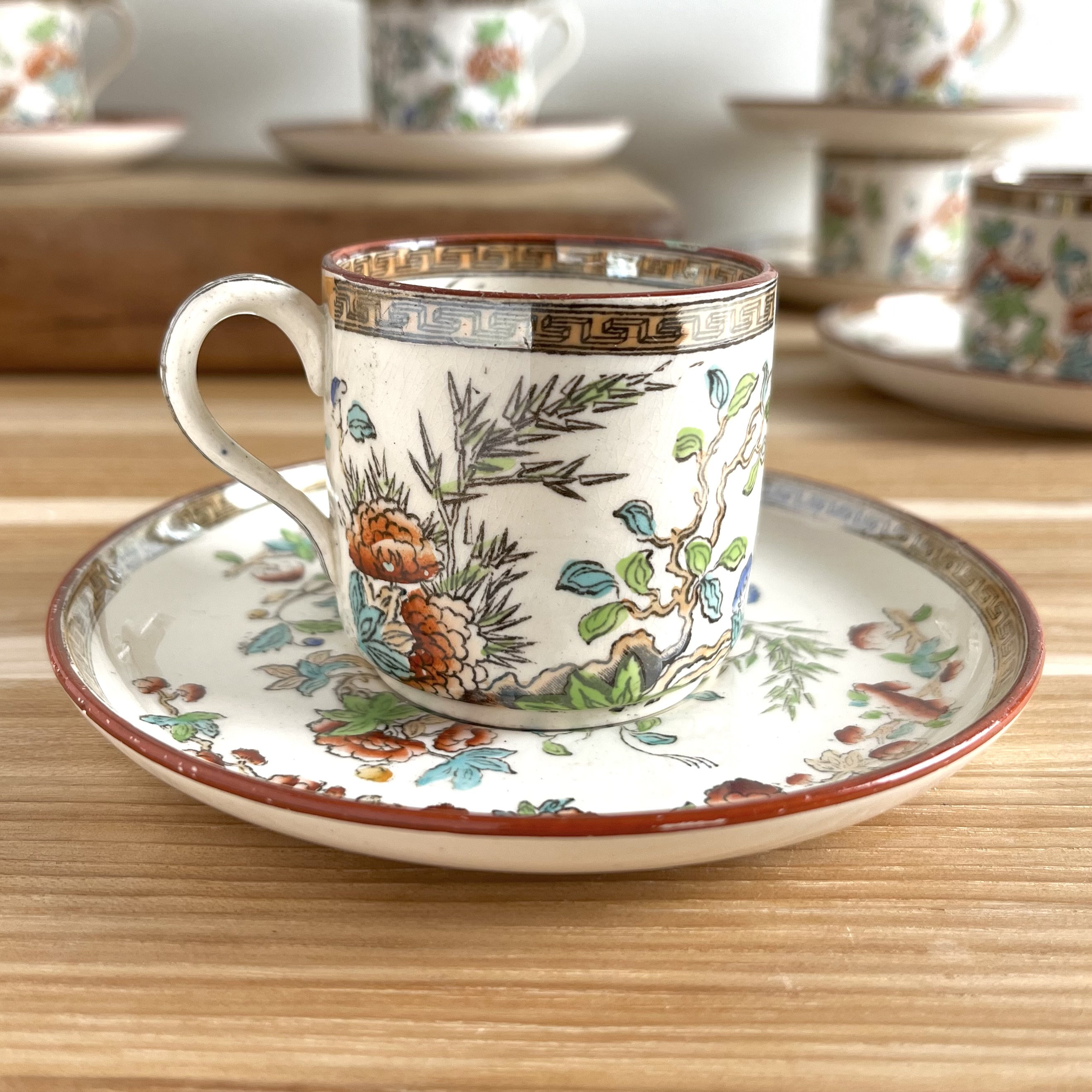 Demitasse Set of 8 Antique Copeland Spode india Tree English China Espresso Cups W/ Saucers ...