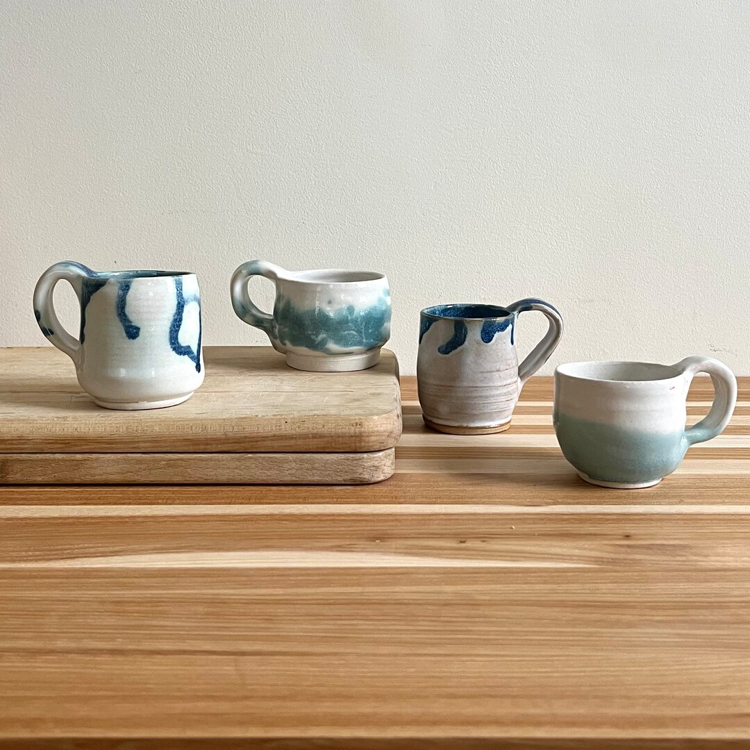 Blue and White Abstract Studio Pottery Demitasse Set of 4 | Vintage ...