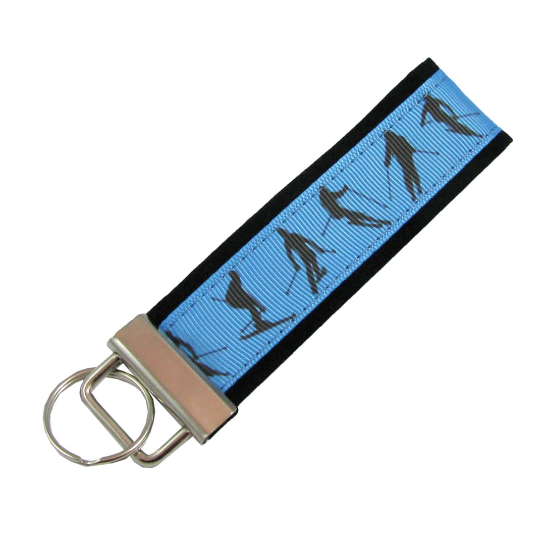 Personalized Skiing Skier Ski Key Chain on Blue Background With Black ...