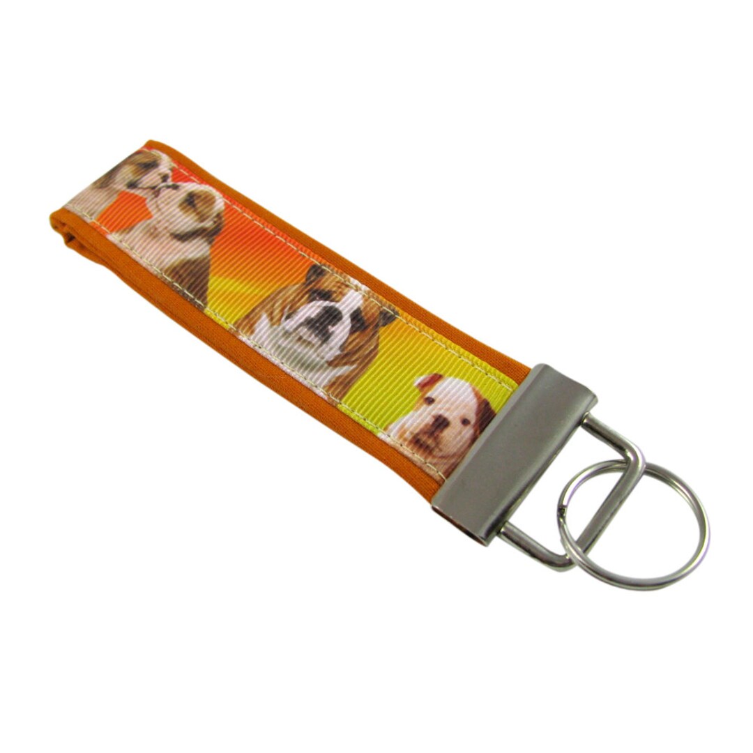 Bulldog Key Chain, Keychain With Letters, Fabric Key Fob, Dog Key Ring ...