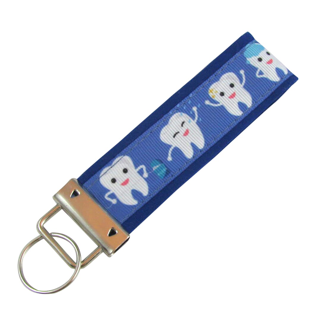 Tooth Teeth Dentist Key Chain / Key Fob on Blue Background Personalized ...