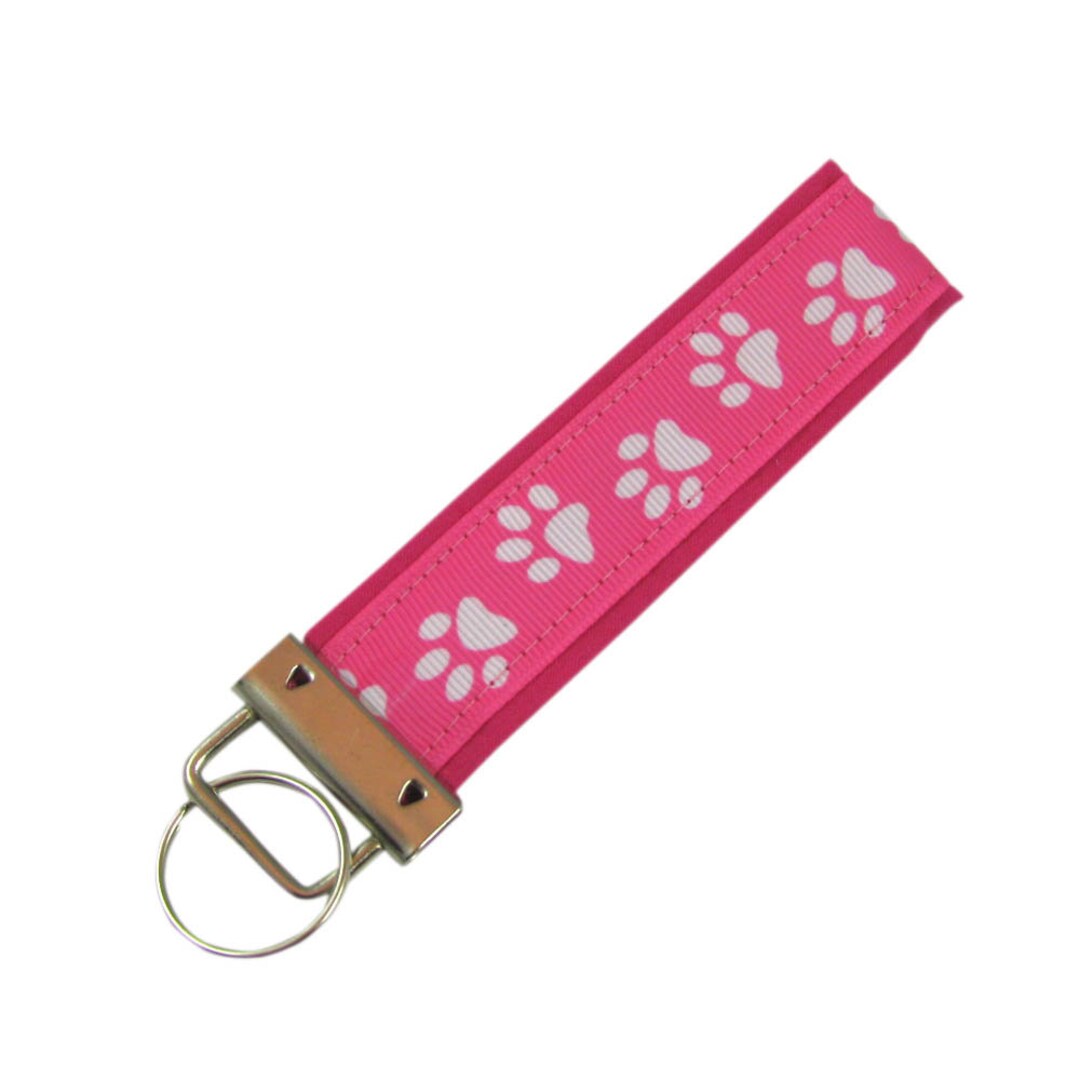 Paw Print Key Chain, Fabric Key Chain, Pink Dog Print Key Fob, Cute Dog ...