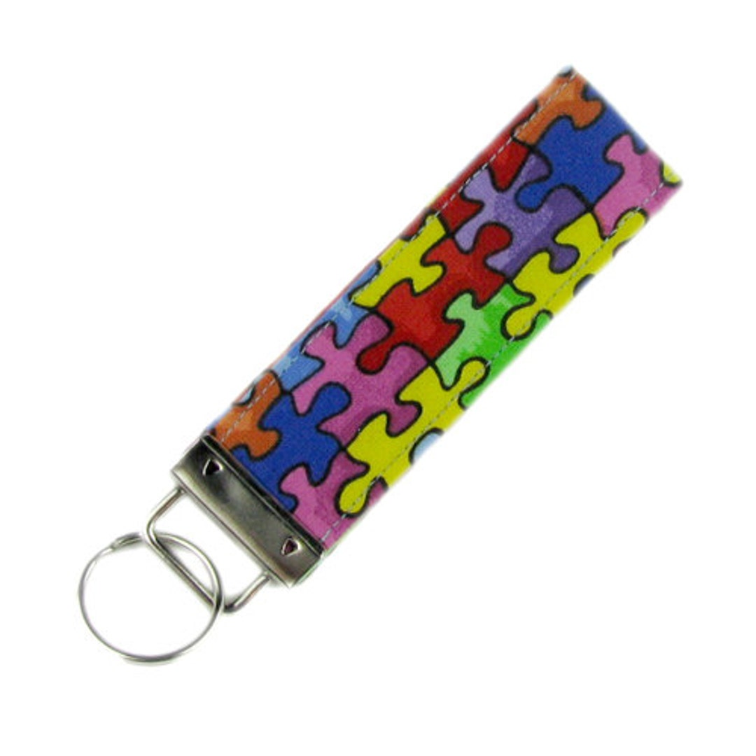 Personalized Key Chain / Key Fob Autism Awareness Puzzle Pieces With ...