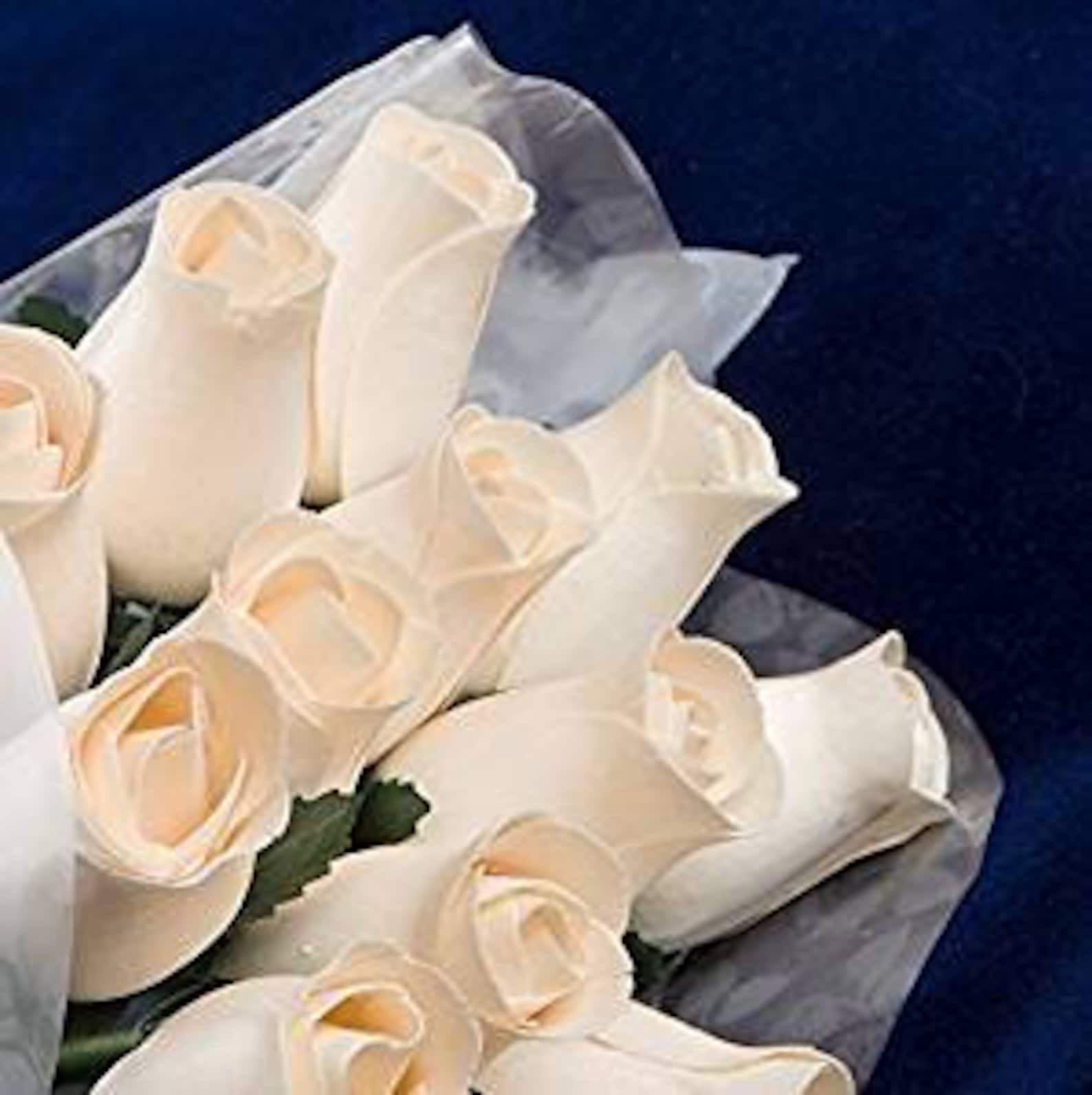Ivory White Wood Rose Bouquet: Baker's Dozen With Ribbon - Etsy
