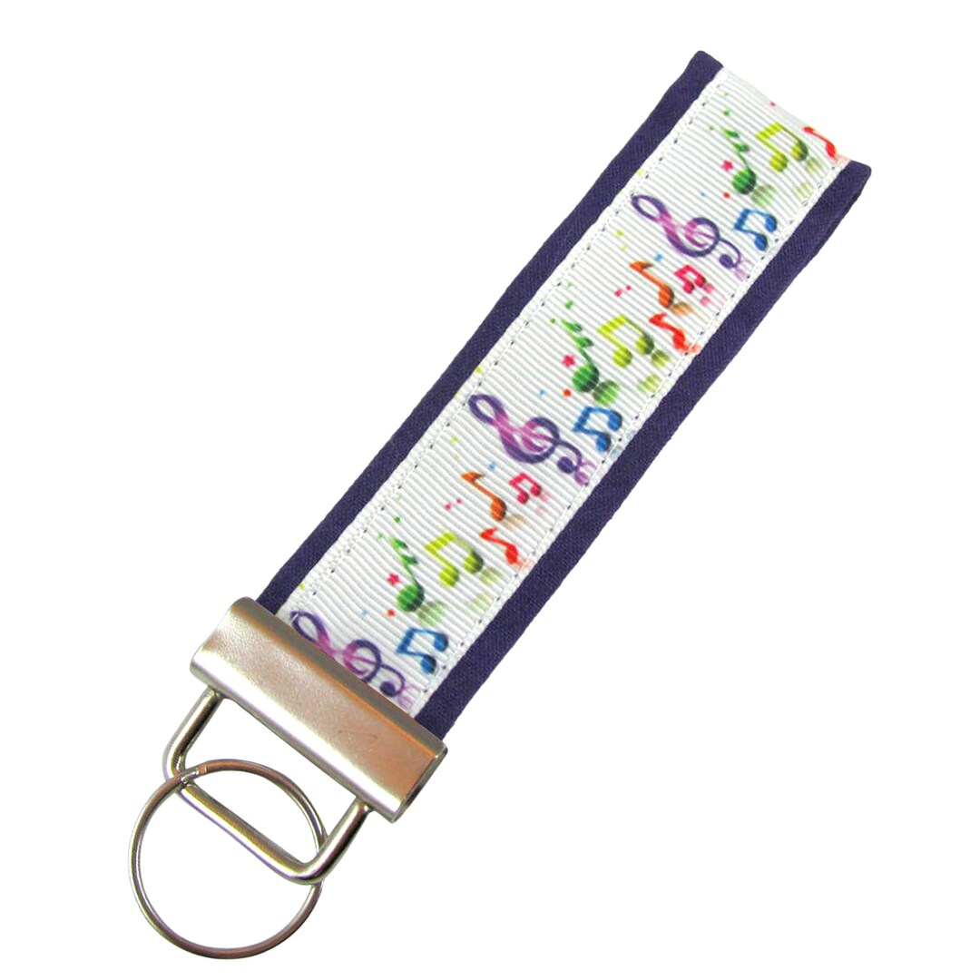 Personalized Music Key Chain / Key Fob Colorful G Clef Musical Notes on ...