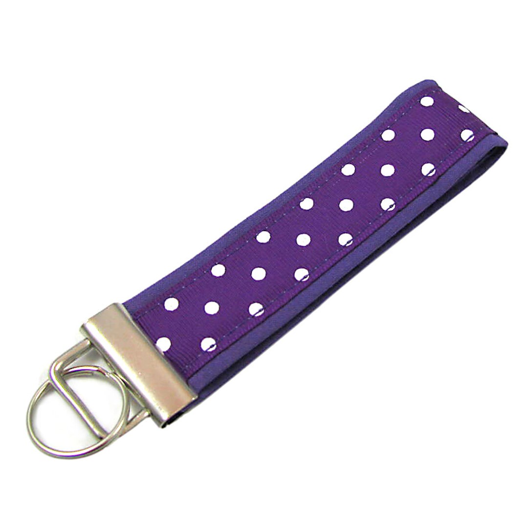 Personalized Key Chain / Key Fob Purple With White Polka Dots on a ...