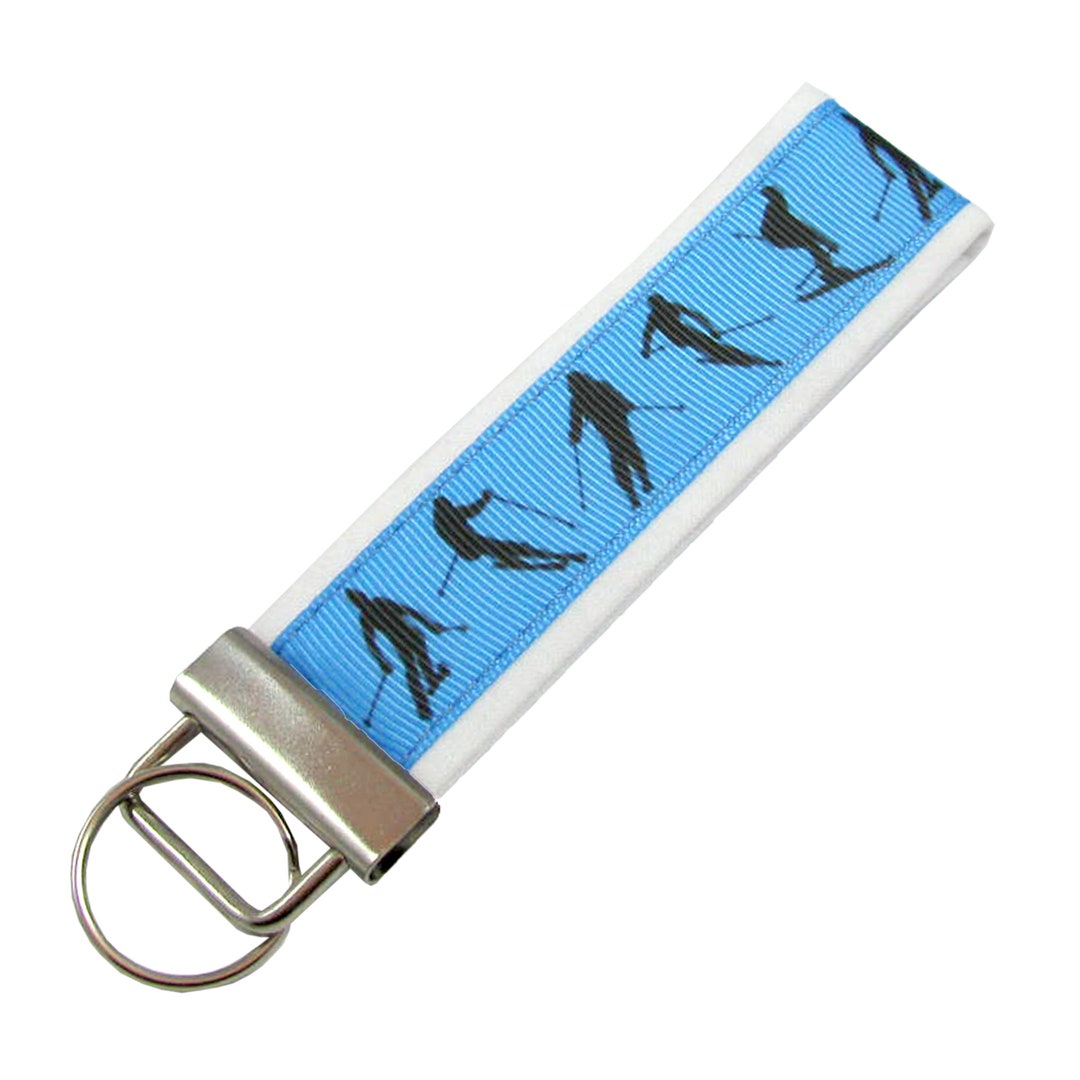 Personalized Skiing Fabric Key Fob: Blue Skier Keychain With Optional ...