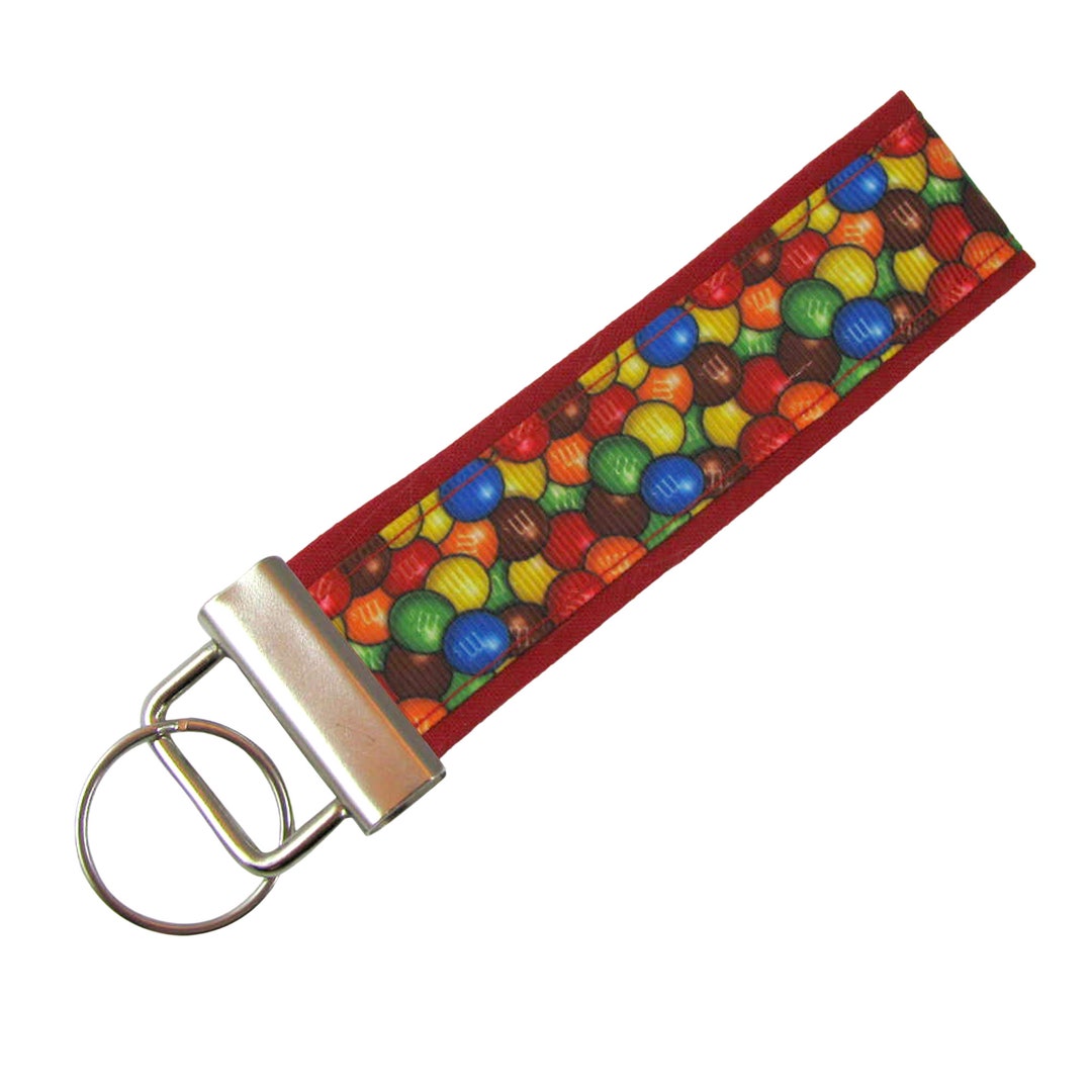 Personalized Key Chain / Key Fob M & M's Candy on Red Background With ...