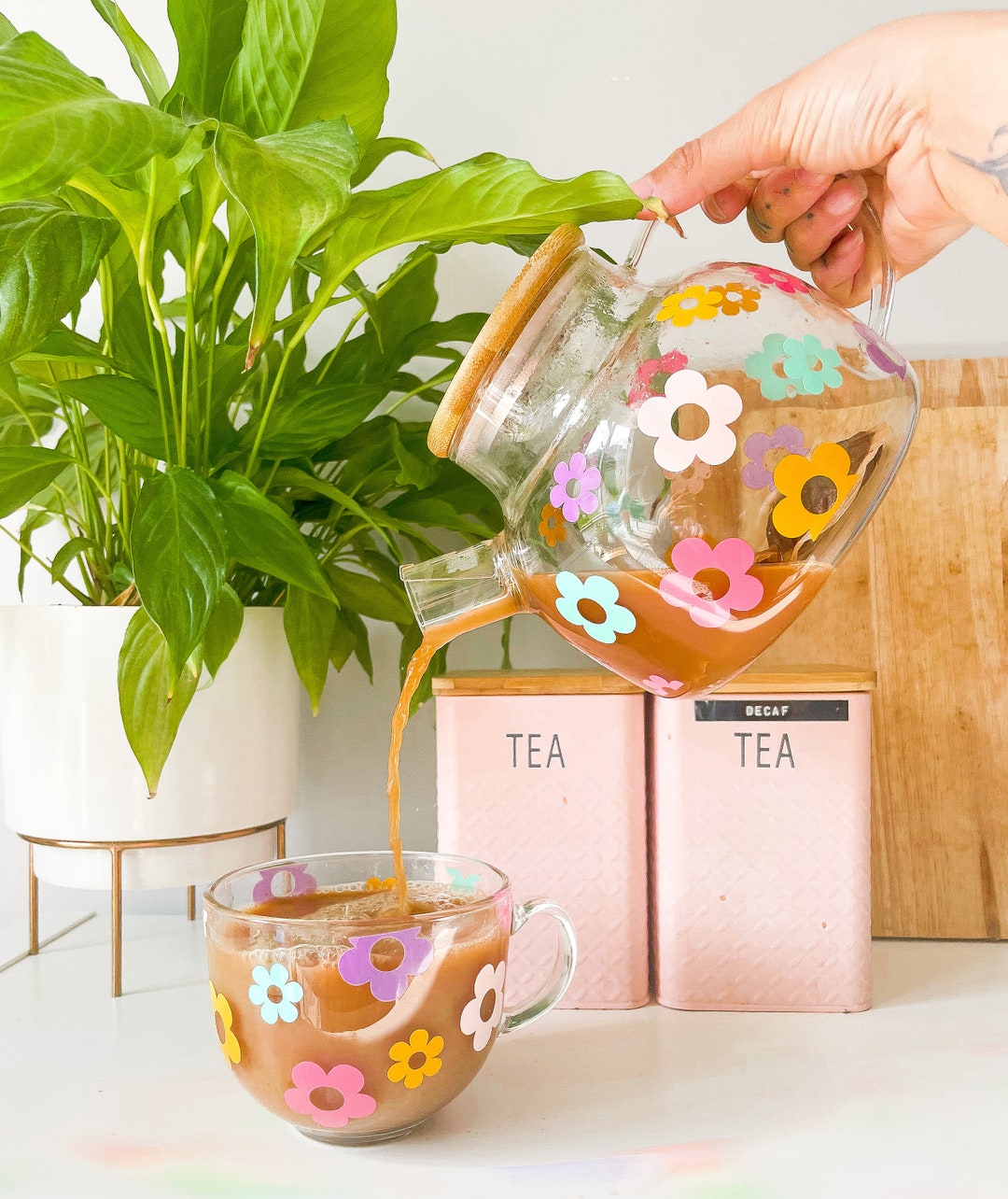 Retro Flower Glass TEA POT - Etsy