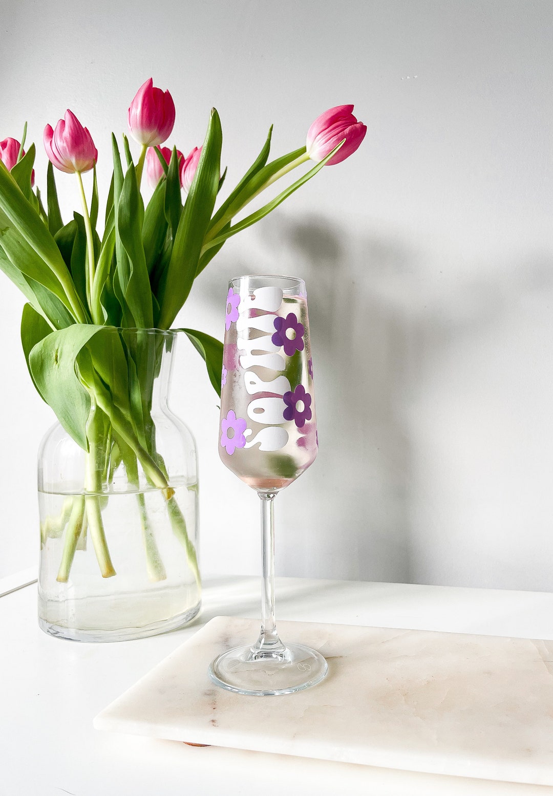 Personalised Retro Flower Design Prosecco Glass, Kitchen, Barware ...