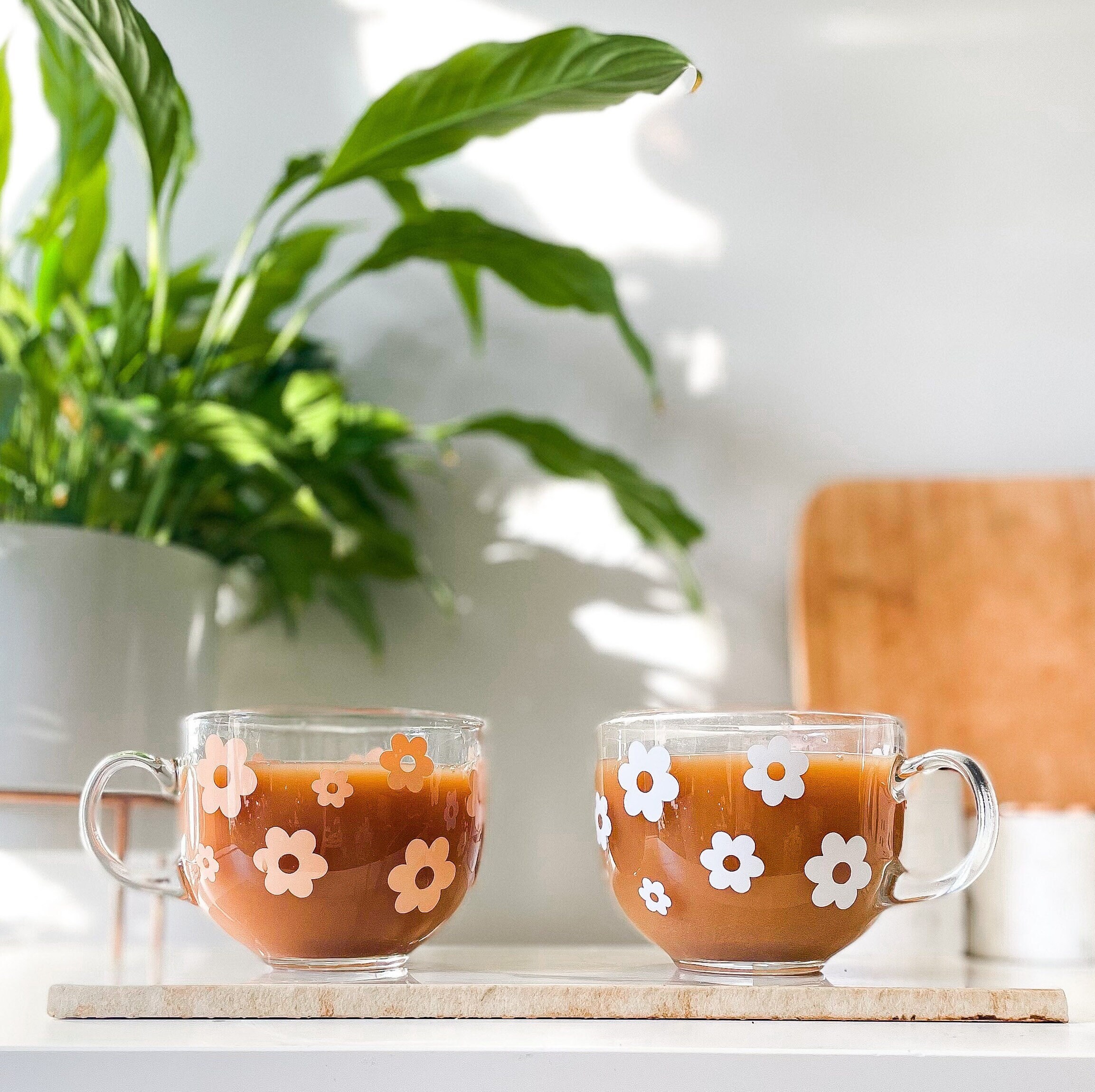 Retro Flower Glass Coffee Mug Large Glass Tea Cup. | Etsy UK