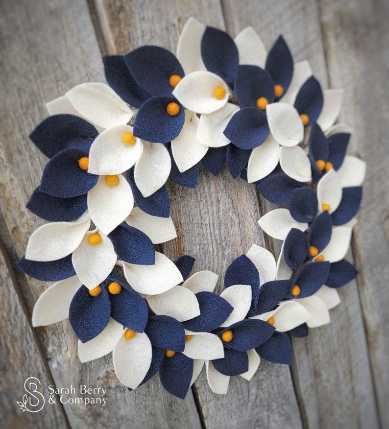 Navy and Ivory Felt Wreath With Mustard Berries Front Door - Etsy