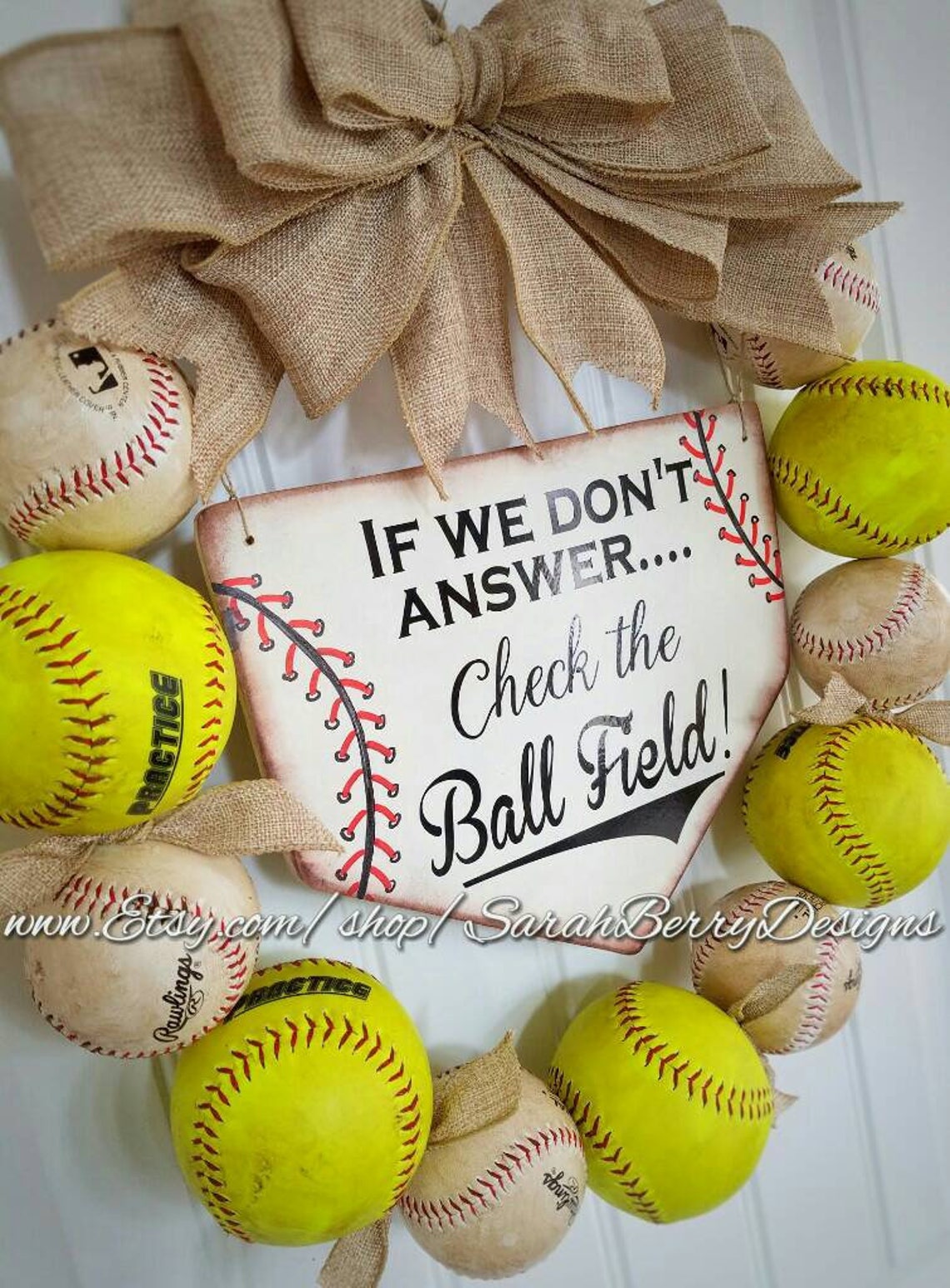 Baseball Wreath Softball Wreath With Burlap Bow home Base - Etsy