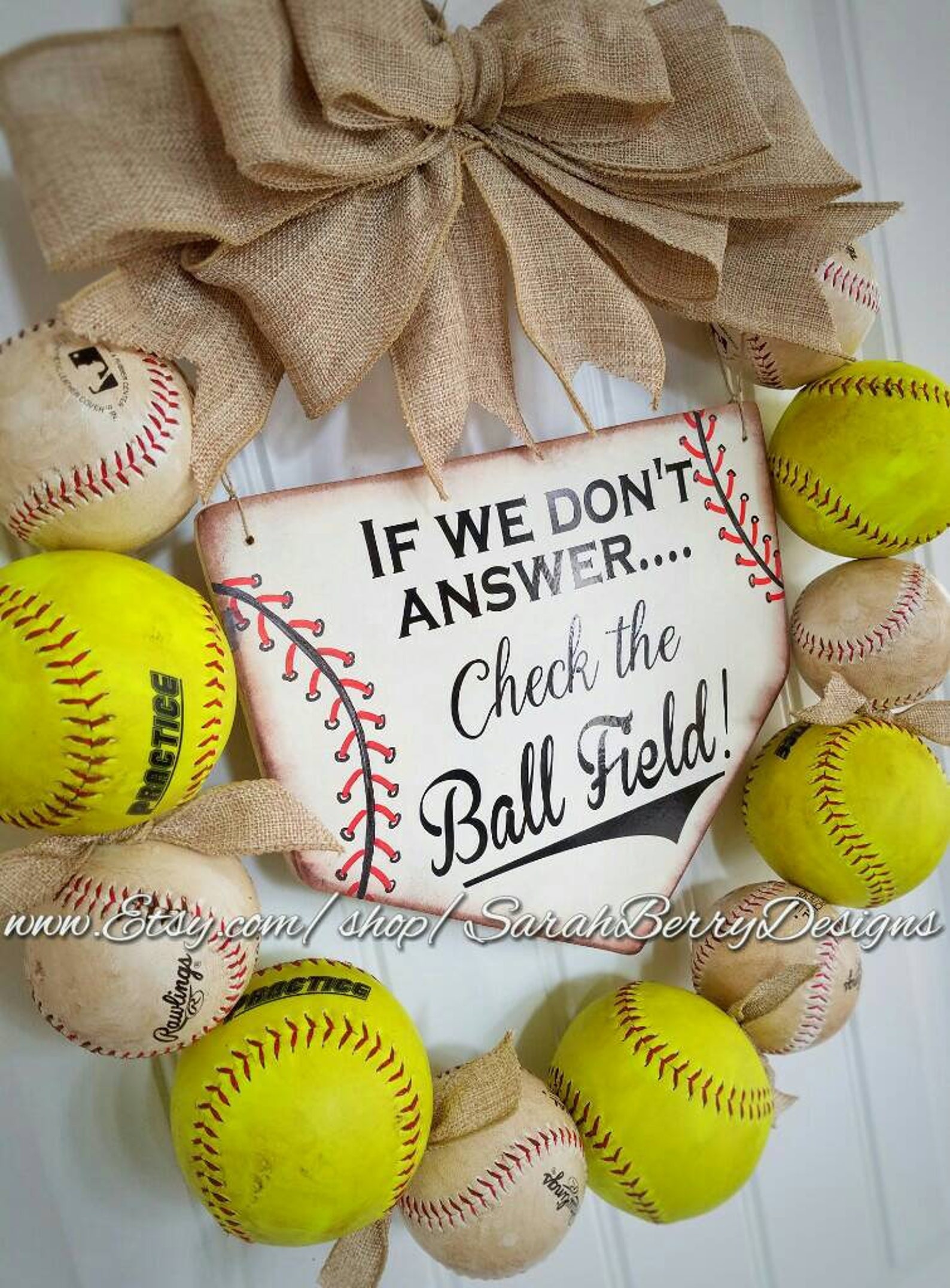 Baseball Wreath Softball Wreath With Burlap Bow home Base - Etsy