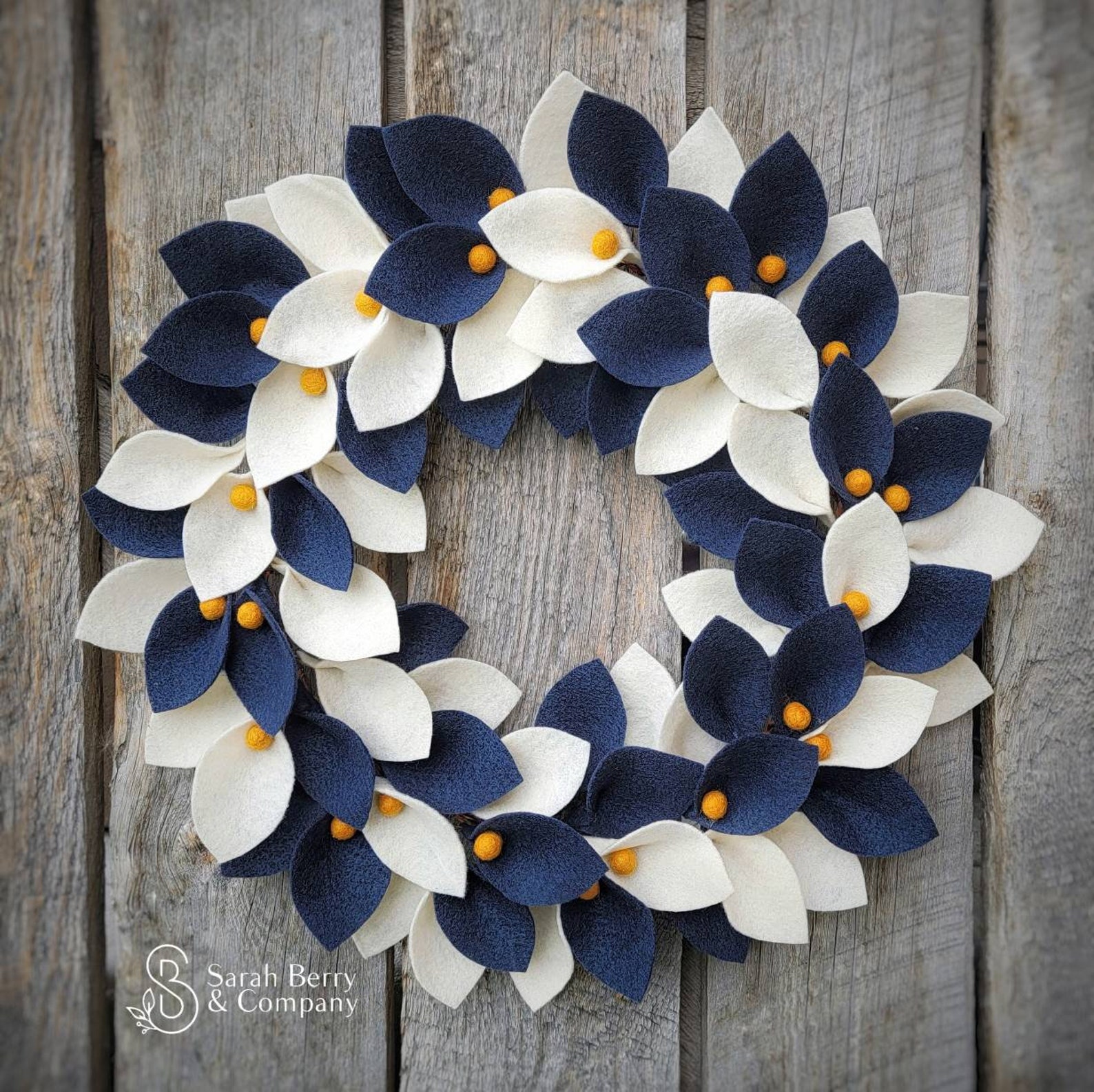 Navy and Ivory Felt Wreath With Mustard Berries Front Door - Etsy