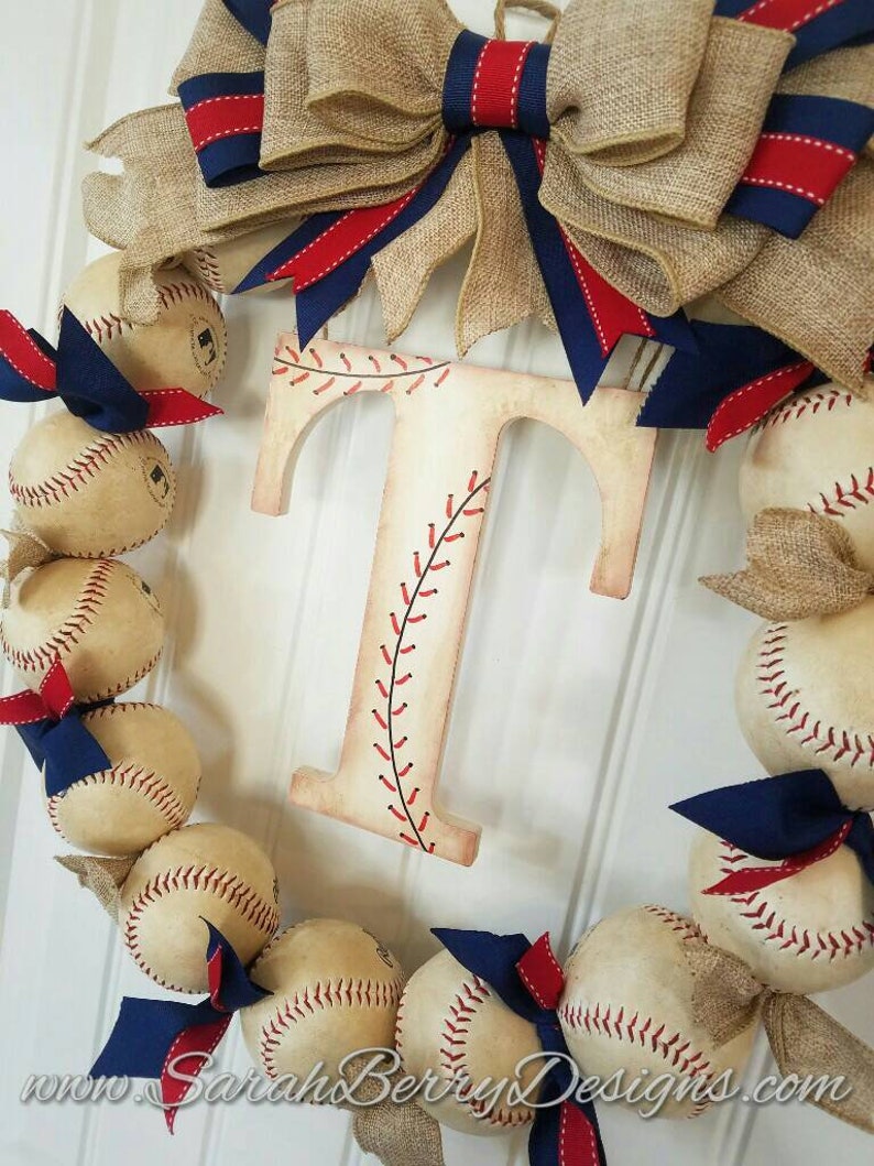 Baseball Wreath With Burlap Bow Baseball Team Gift Front - Etsy