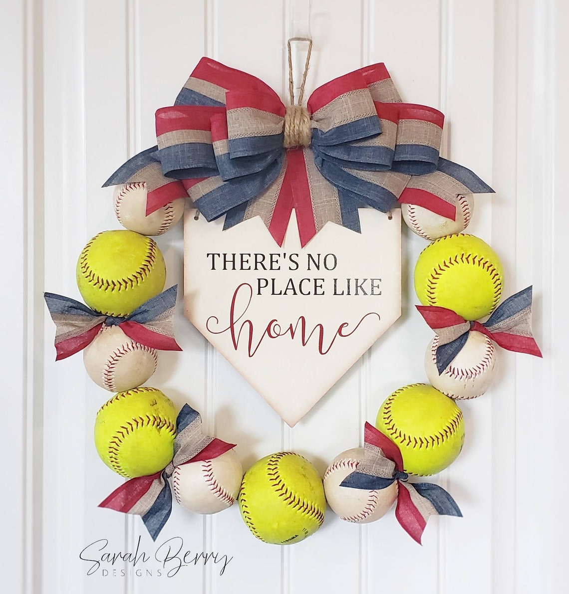 Baseball Softball Combo Wreath All American Red White and | Etsy