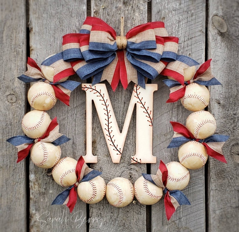 Baseball Wreath American Flag Red White and Blue Front | Etsy