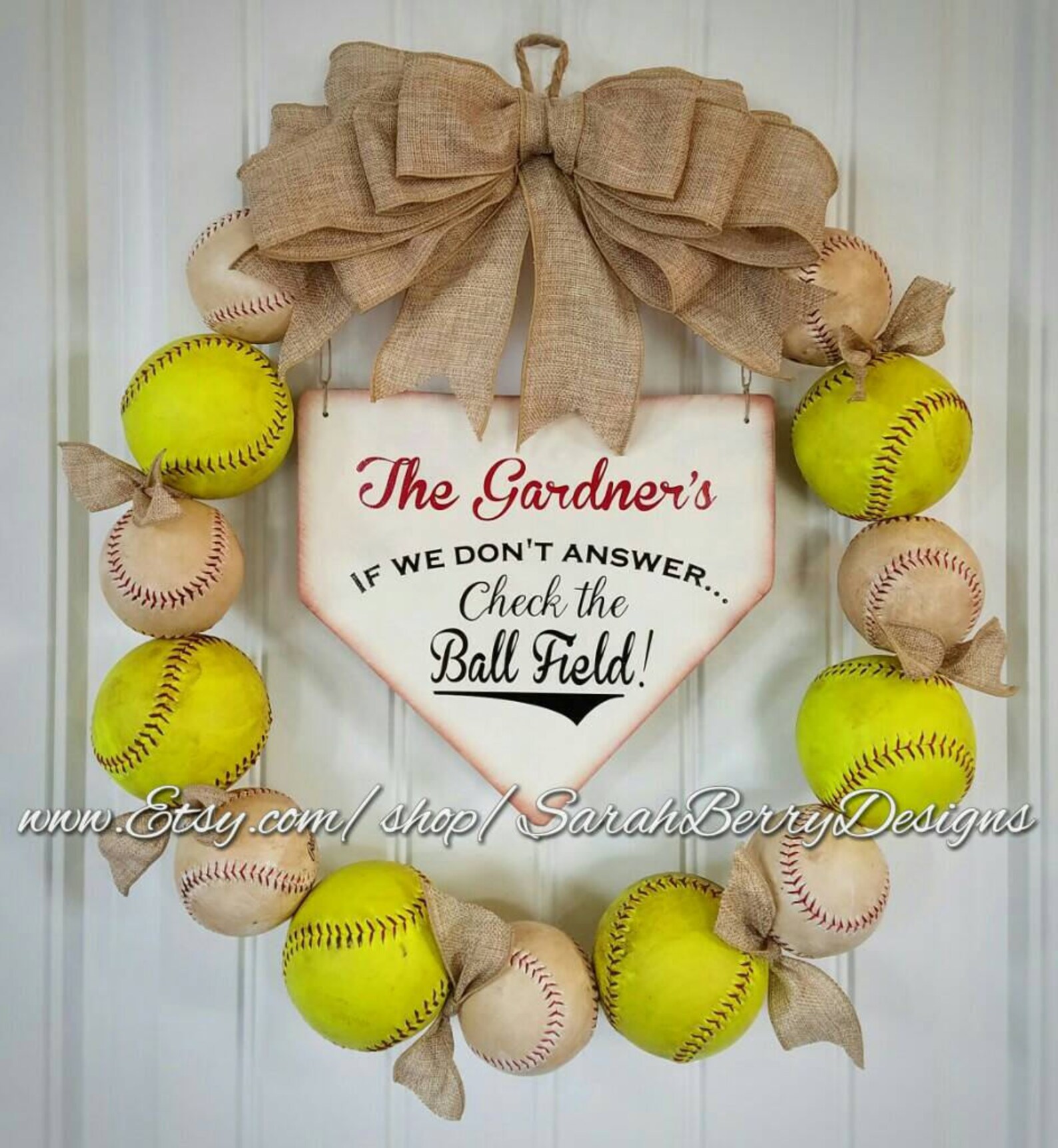 Baseball and Softball Wreath With Burlap Bow made With REAL - Etsy
