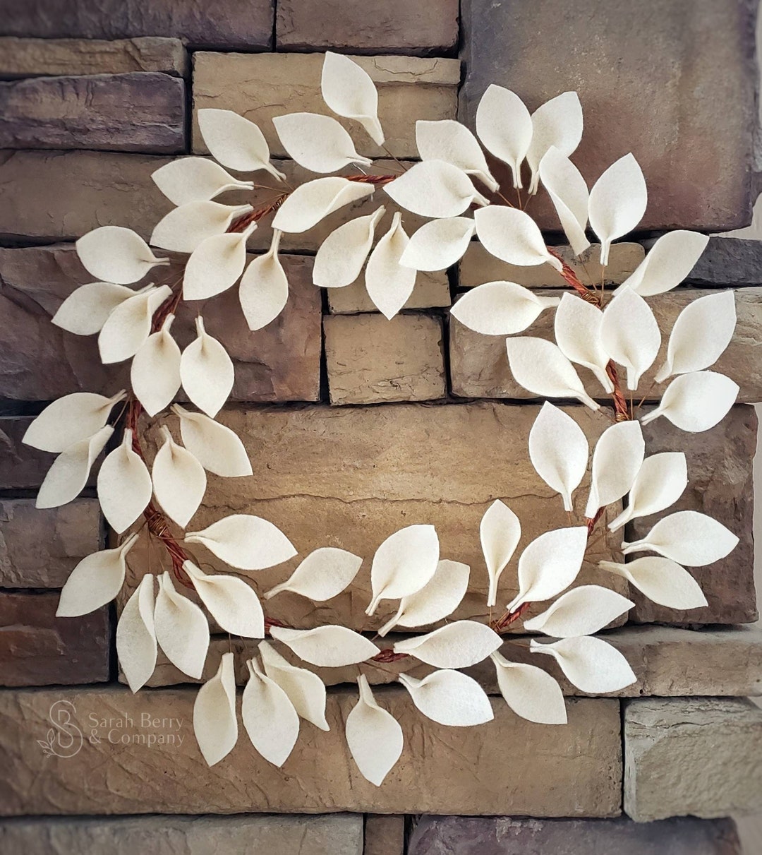 Ivory Felt Leaf Wreath Handmade Neutral Decor Minimalist Wreath ...