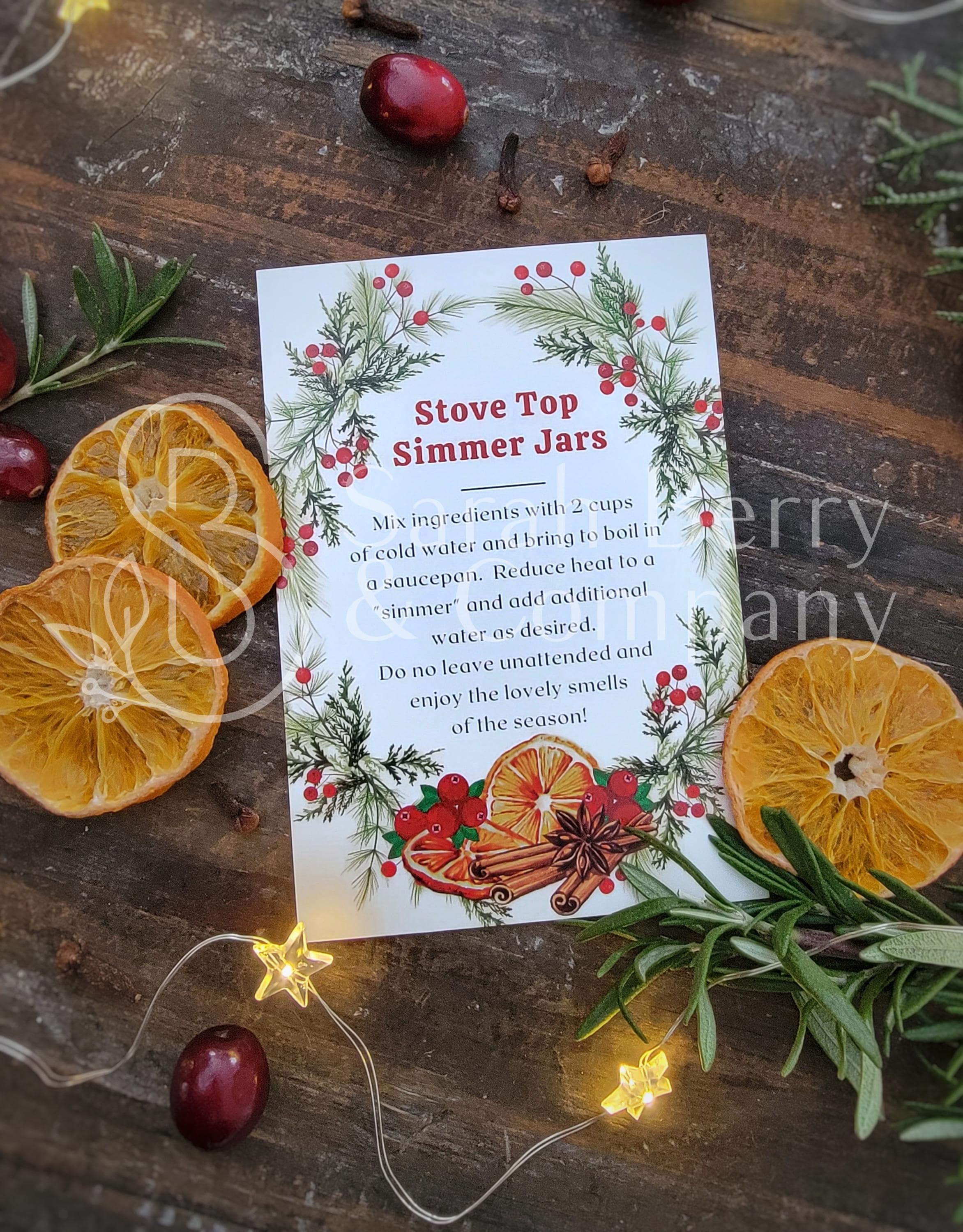 Stove Top Simmer Jars Recipe Card Holiday Potpourri Christmas Neighbor ...