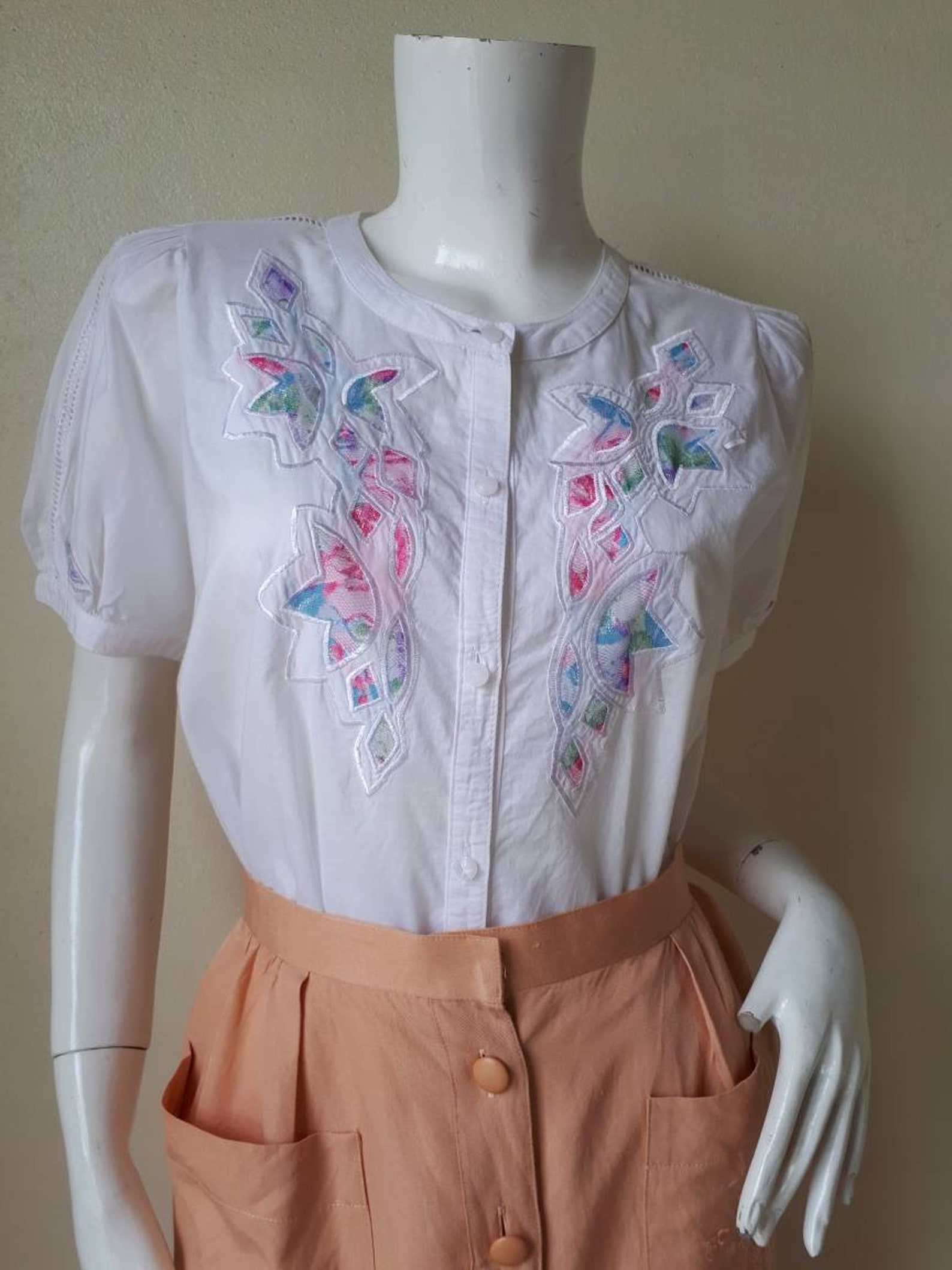 Vintage Women's Cotton Blouse Embroidered Blouse Medium | Etsy