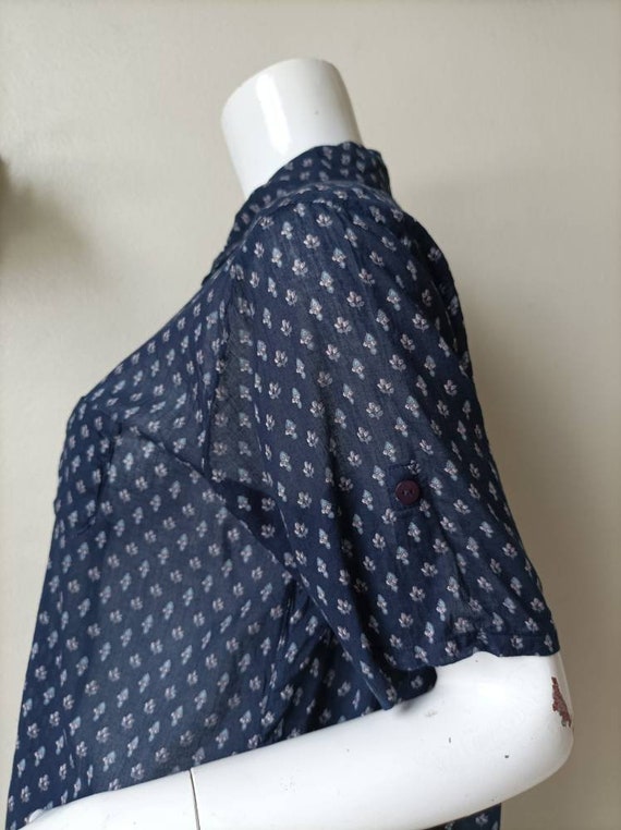 70s Vintage Indian Navy blue Cotton print Gypsy Gauze… - Gem