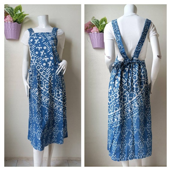 Indian Dress indigo Print cotton Handmade Dress Size M - Etsy