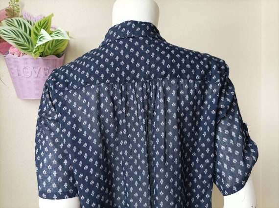 70s Vintage Indian Navy blue Cotton print Gypsy Gauze… - Gem