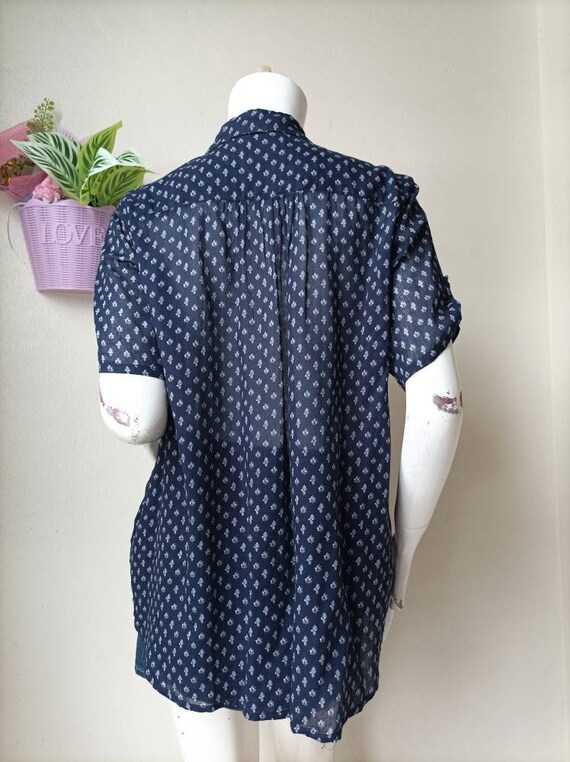 70s Vintage Indian Navy blue Cotton print Gypsy Gauze… - Gem