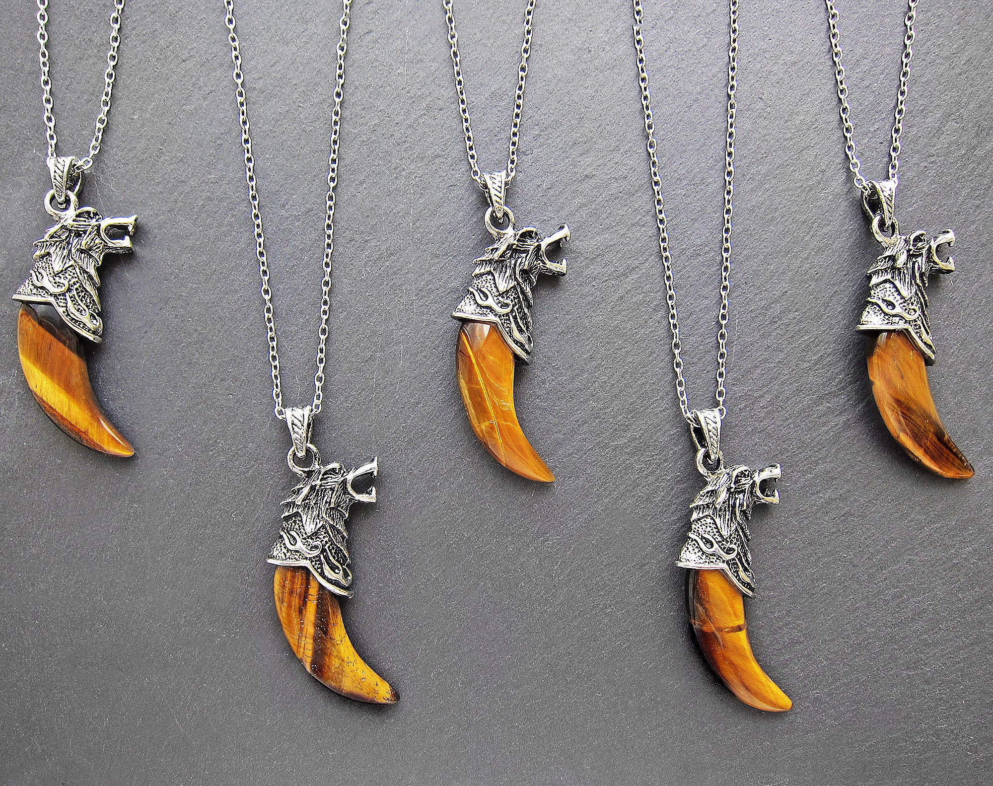 Wolf Necklace Wolf Tooth Necklace Wolf Head Necklace for Men Tiger Eye ...