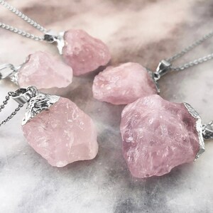 Raw Rose Quartz Necklace Misty Rose Quartz Pendant Rose Quartz Crystal ...