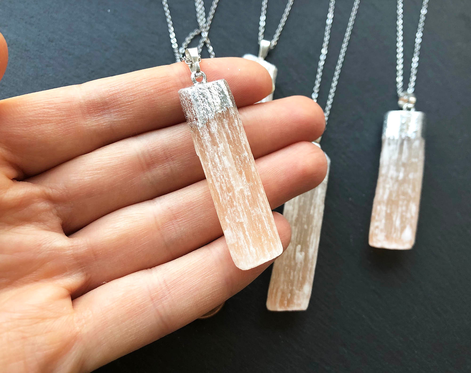 Peach Selenite necklace Calcite necklace Raw selenite pendant | Etsy