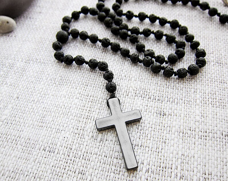 Man Cross Necklace Man Bead Necklace Cross Necklace Men Rosary - Etsy