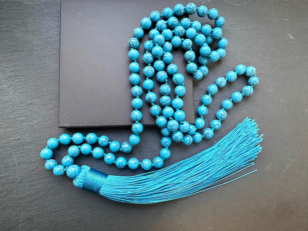 Turquoise Mala Necklace 108 Turquoise Bead Necklace Turquoise Tassel ...